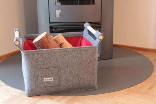 Holzkorb aus Filz hellgrau mit Innenfutter – stich-haltig.de